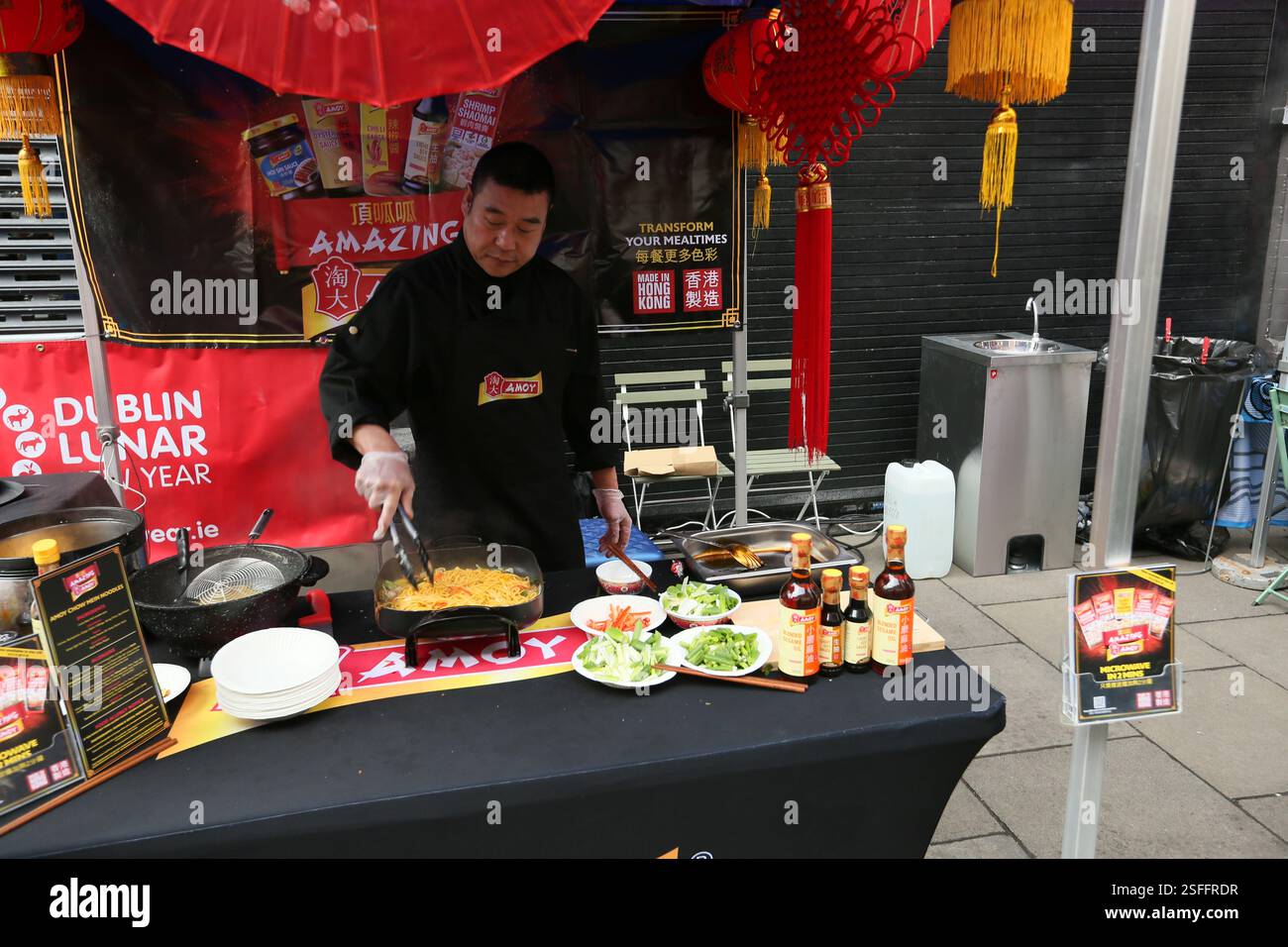 Dublin, Ireland - 09th February 2025 - a food stall featuring asiann ...