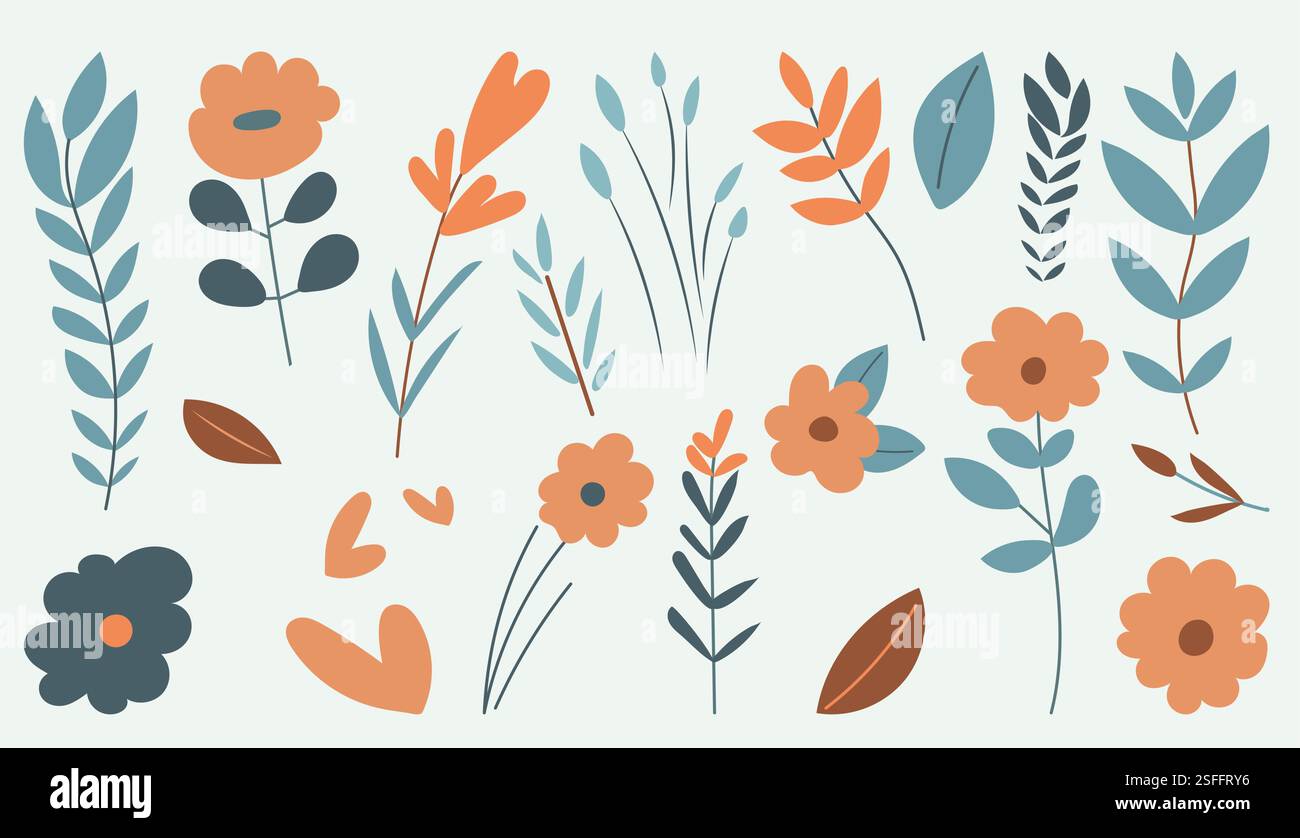 set of flowers, in doodle style isolated vector Stock Vector Image ...