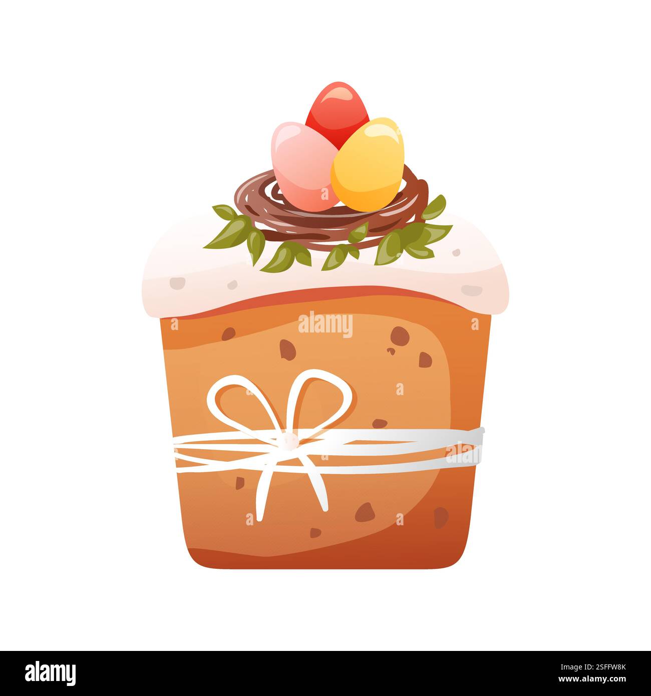 Cute cartoon illustration of Easter cake decorated by twig and eggs ...