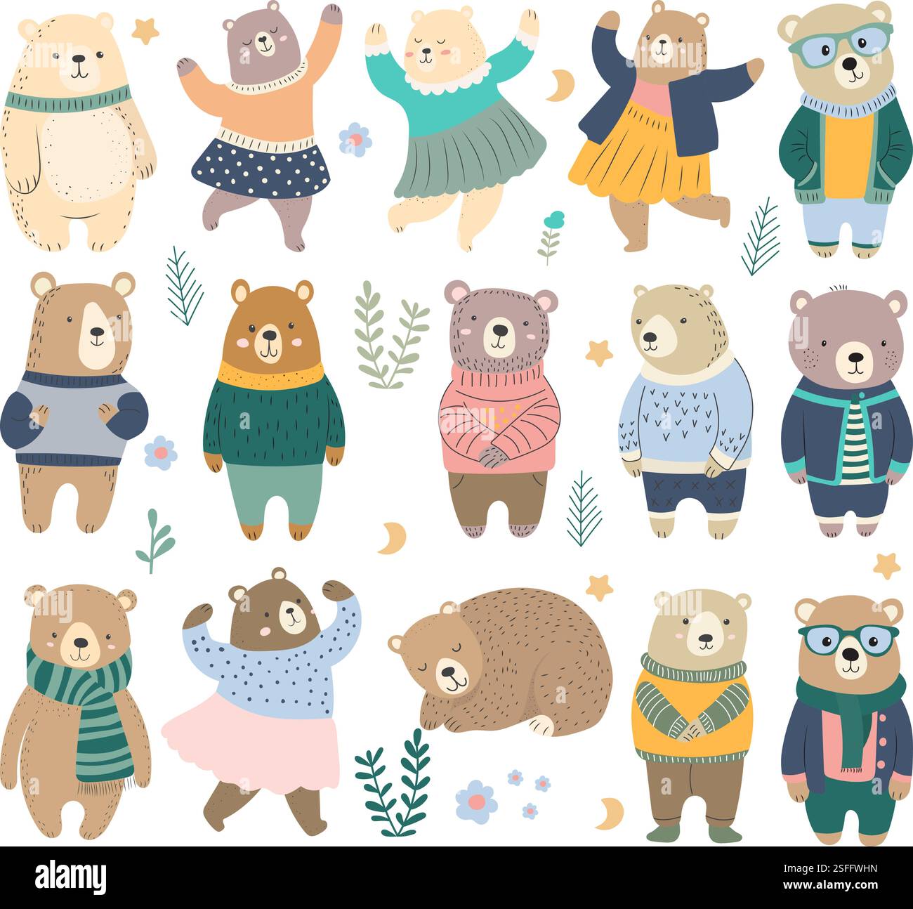 set of bear characters in flat style isolated vector Stock Vector Image ...