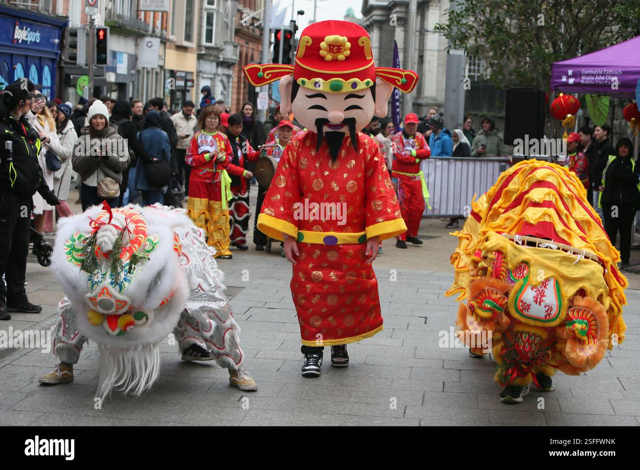 Dublin, Ireland - 09th February 2025 - a traditional Chinese lion dance ...
