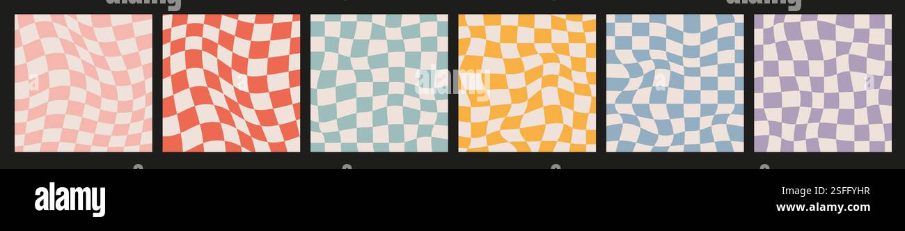 Groovy Checkered Background. Retro Twisted Square templates collection ...
