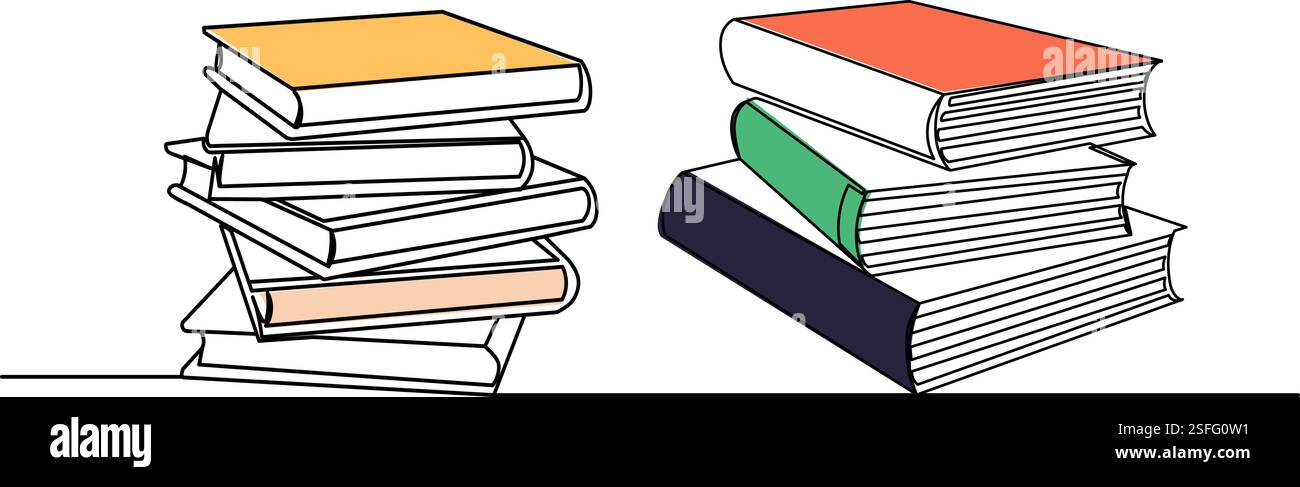 books stack continuous line drawing isolated vector Stock Vector Image ...