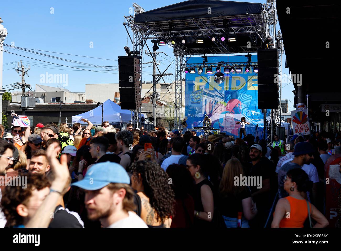 Melbourne, Australia. 09th Feb, 2025. A large crowd gathers at the festival. Victoria's Pride ...