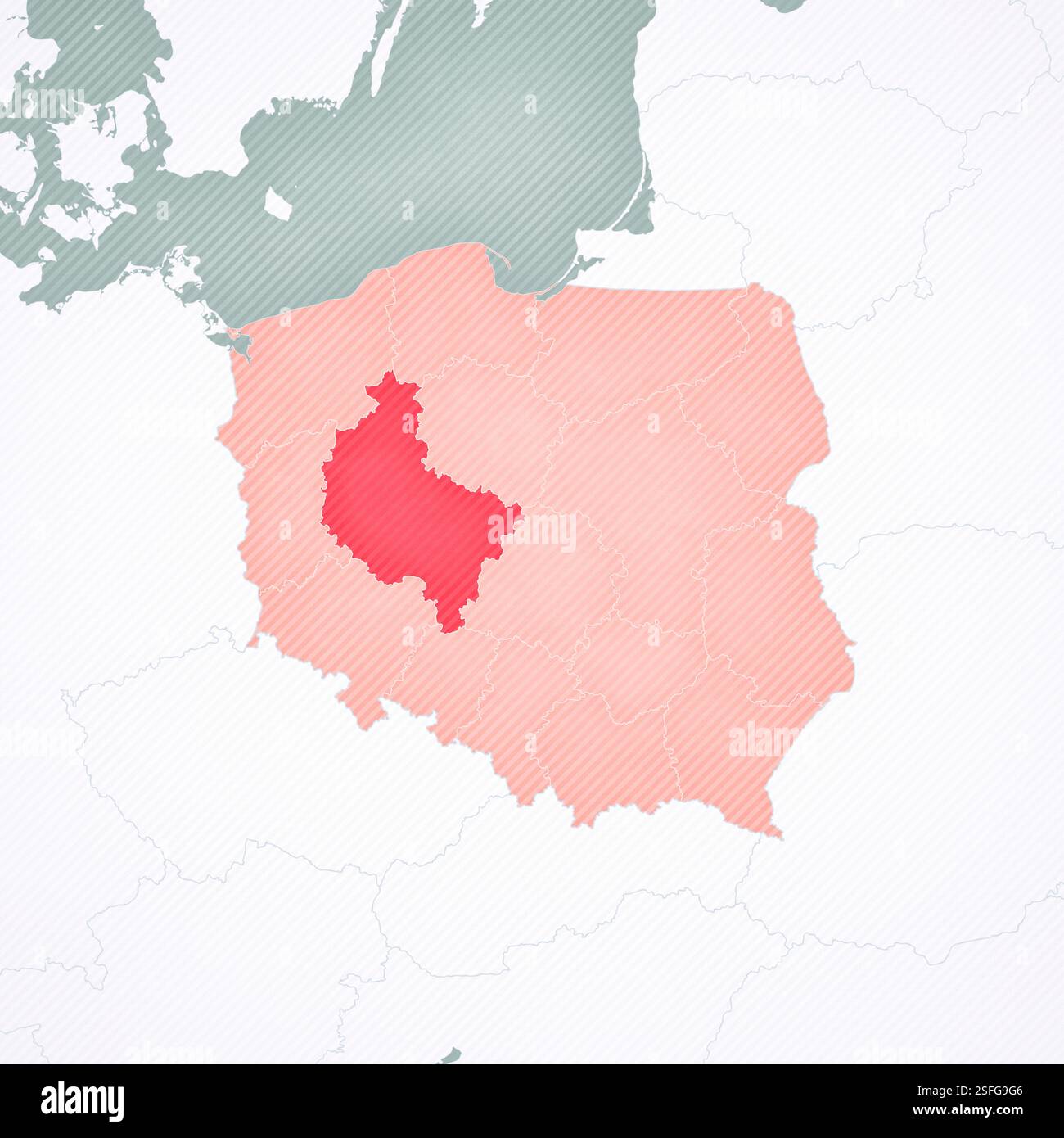 Greater Poland on the map of Poland with softly striped vintage ...