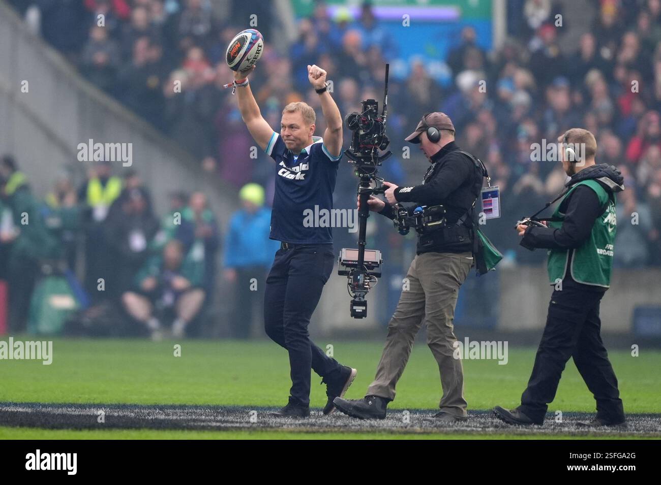 Sir Chris Hoy presents the match ball before the Guinness Men's Six ...