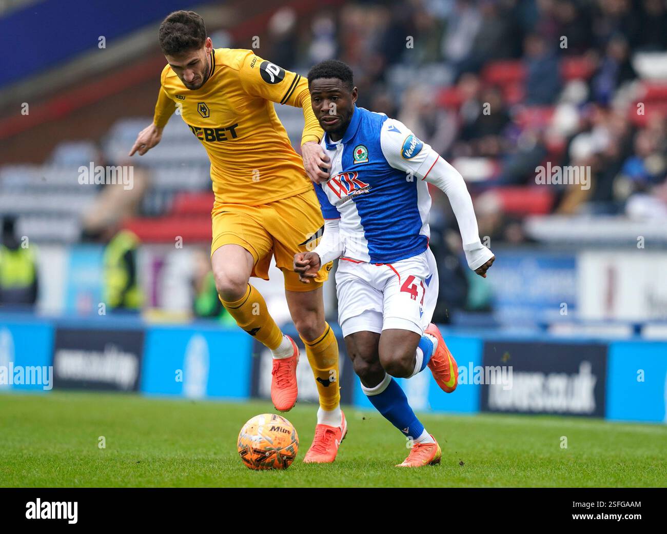 Blackburn, UK. 9th Feb, 2025. Augustus Kargbo of Blackburn Rovers (R ...