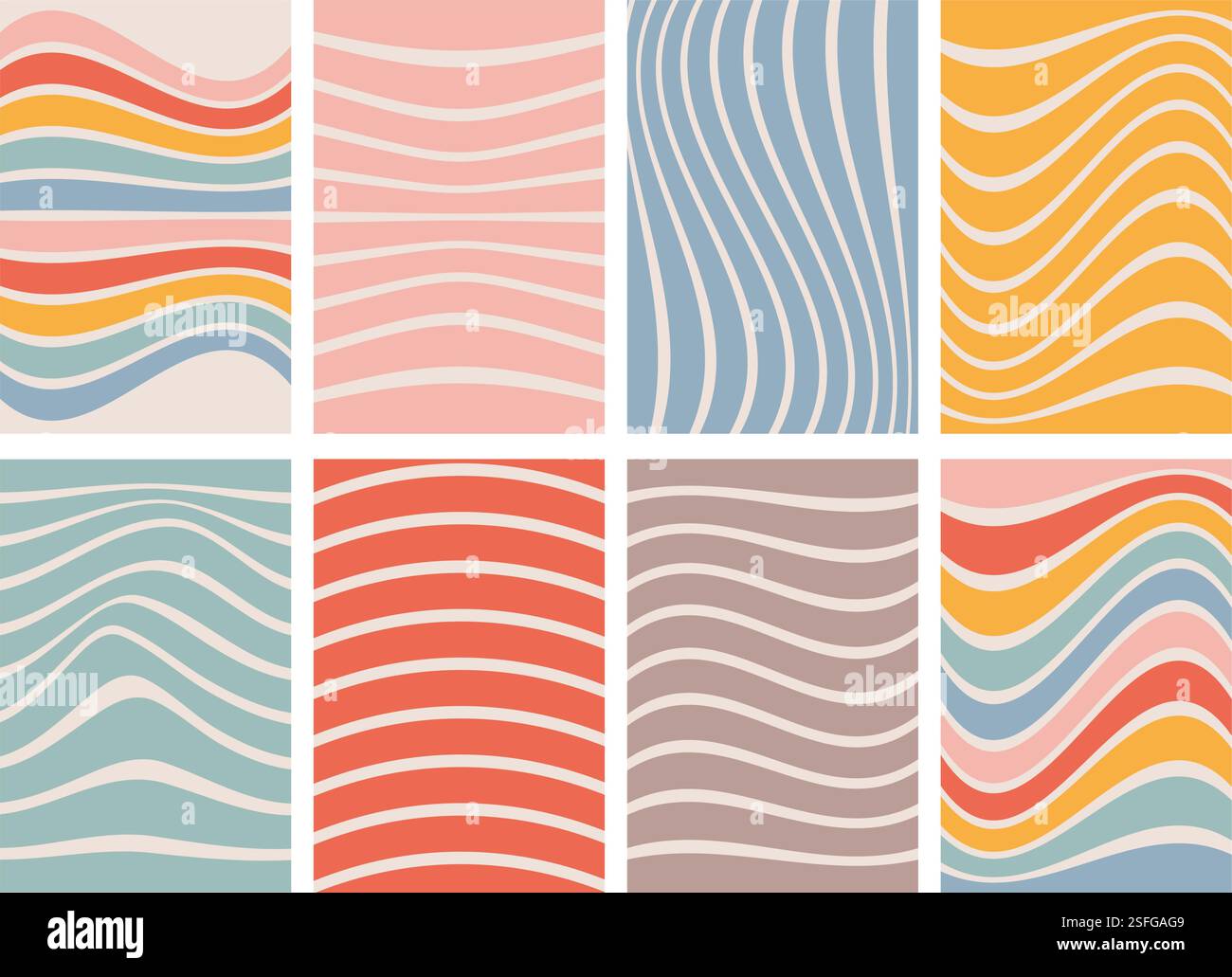 Groovy Hippie Wave Stripe Background. Hand Drawn Striped Rectangle ...