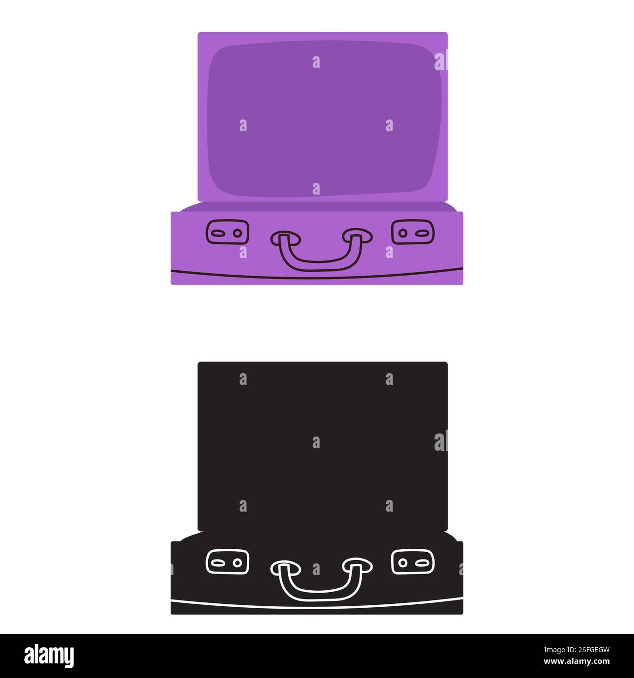 open suitcase in doodle style with silhouette on white background ...