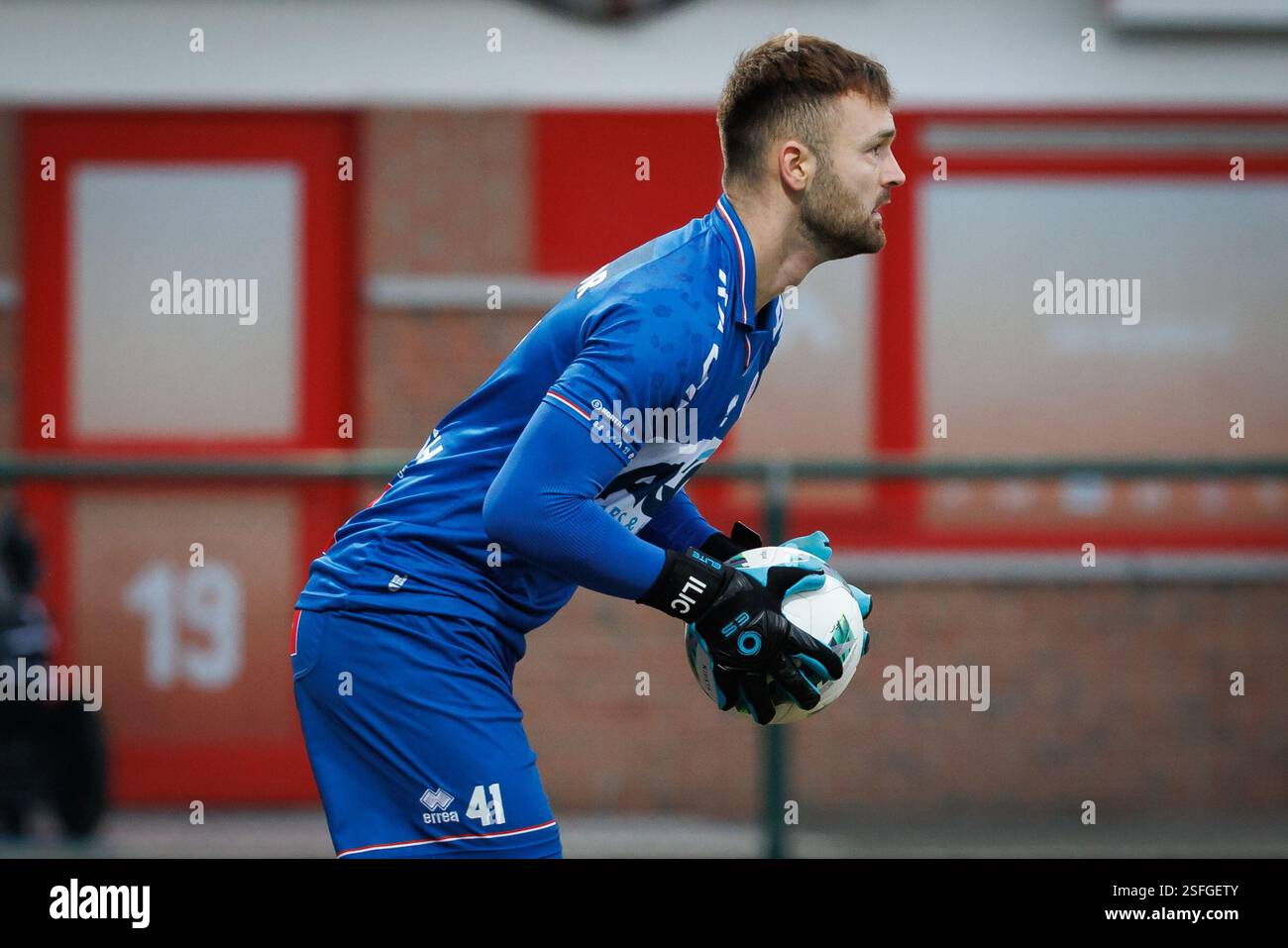 Kortrijk, Belgium. 09th Feb, 2025. Kortrijk's goalkeeper Marko Ilic pictured in action during a ...
