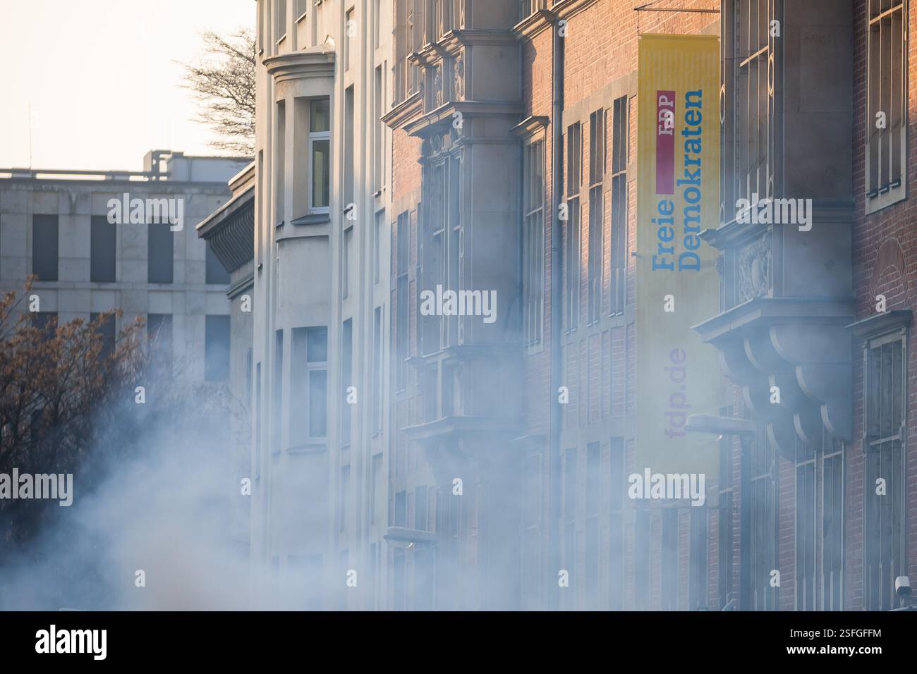 Berlin, Germany. 09th Feb, 2025. Smoke rises during a demonstration ...