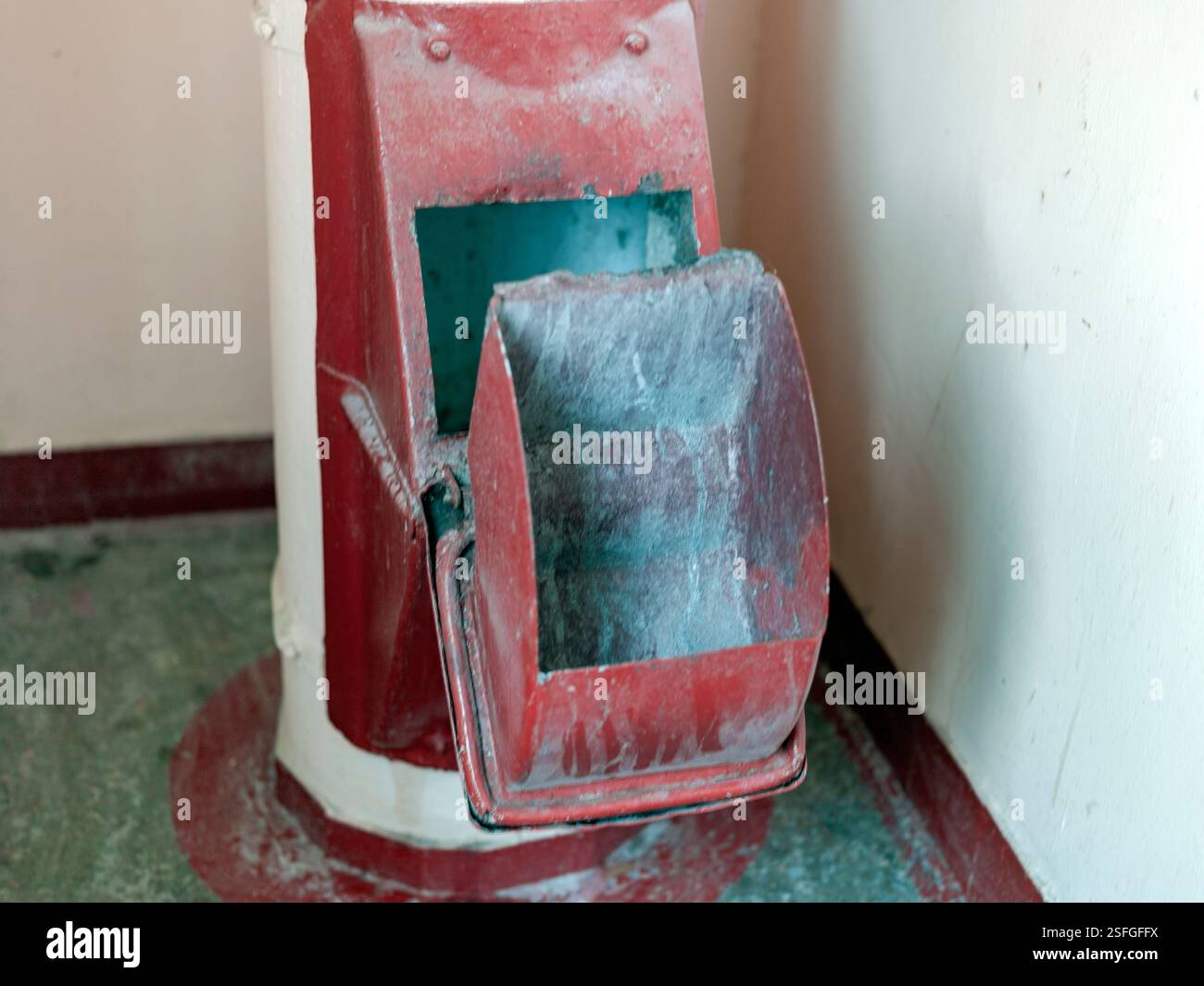 open garbage chute painted in purple, indoor shot, no people Stock ...