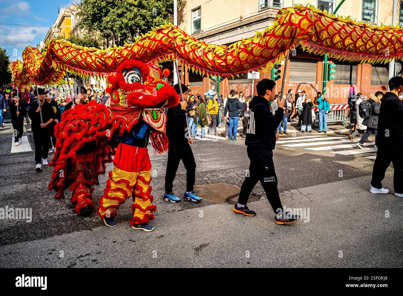Chinese New Year, dragon parade for the year of the wooden snake ROME ...