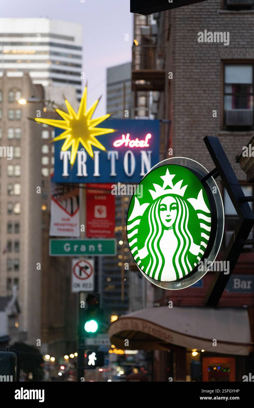Starbucks on Grant Avenue, near the Triton Hotel, San Francisco Stock ...