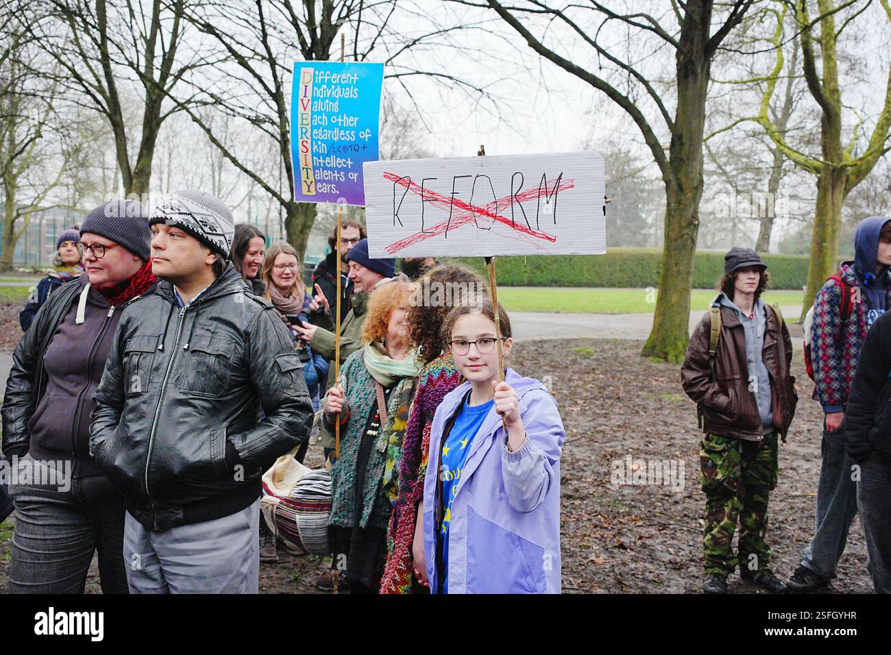 People protest outside the Reform UK Wiltshire conference at The Civic ...