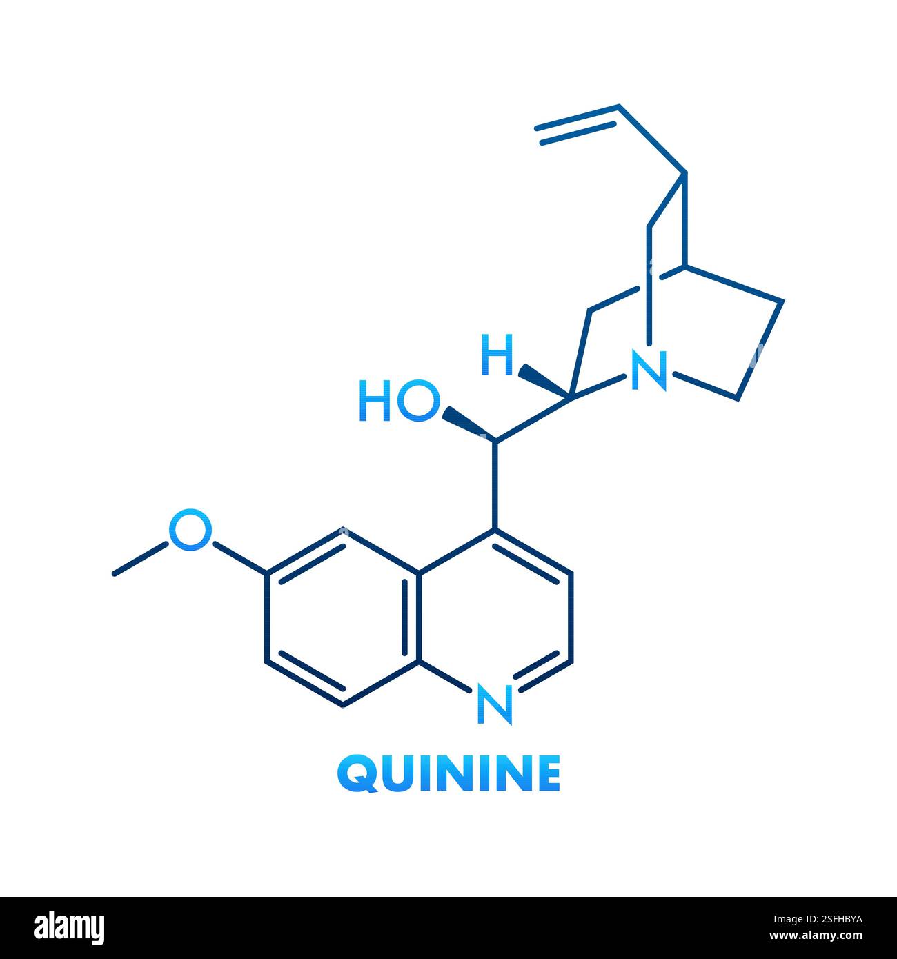 Quinine skeletal formula showing atoms and bonds forming the molecule ...