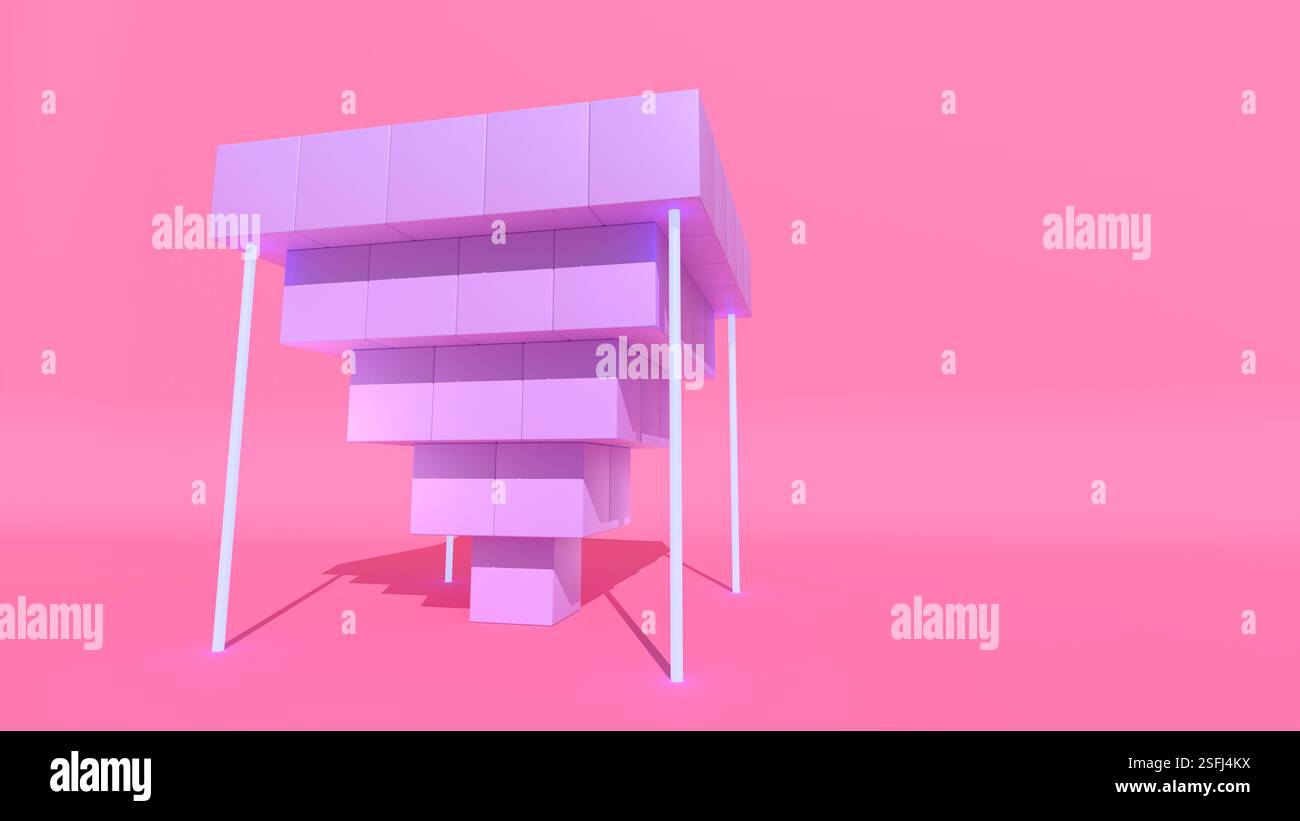 upside-down pyramid of cubes with red pink background Stock Photo - Alamy