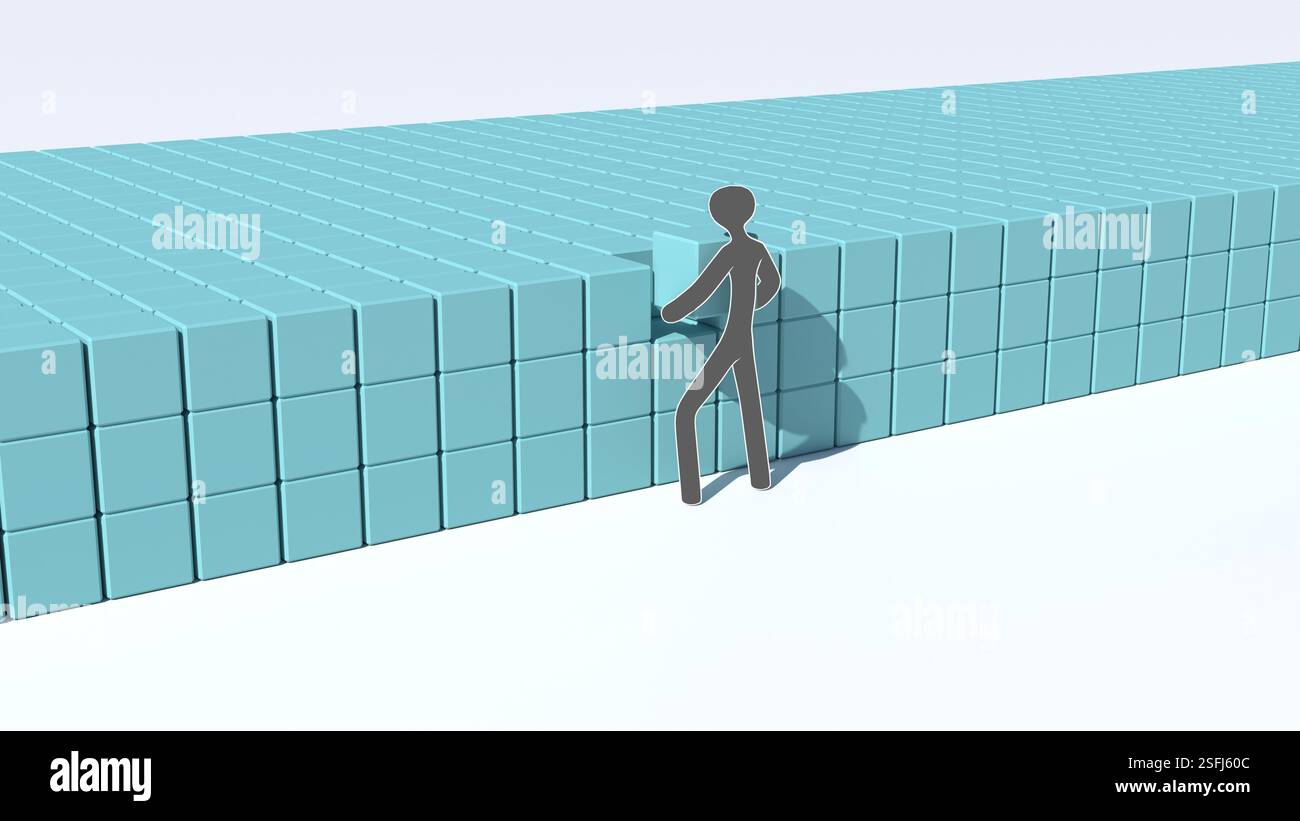 stick figure worker stacking blue boxes Stock Photo - Alamy