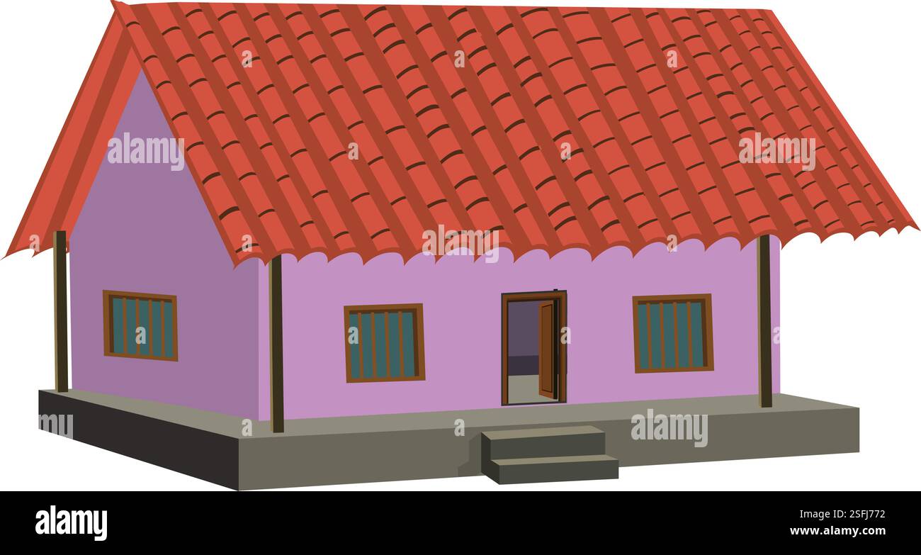 Indian village hut with tiles roof on it.Mud house Isolated on white ...