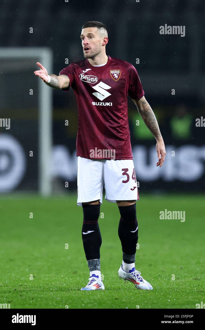 Torino, Italy. 08th Feb, 2025. Cristiano Biraghi of Torino Fc gestures ...