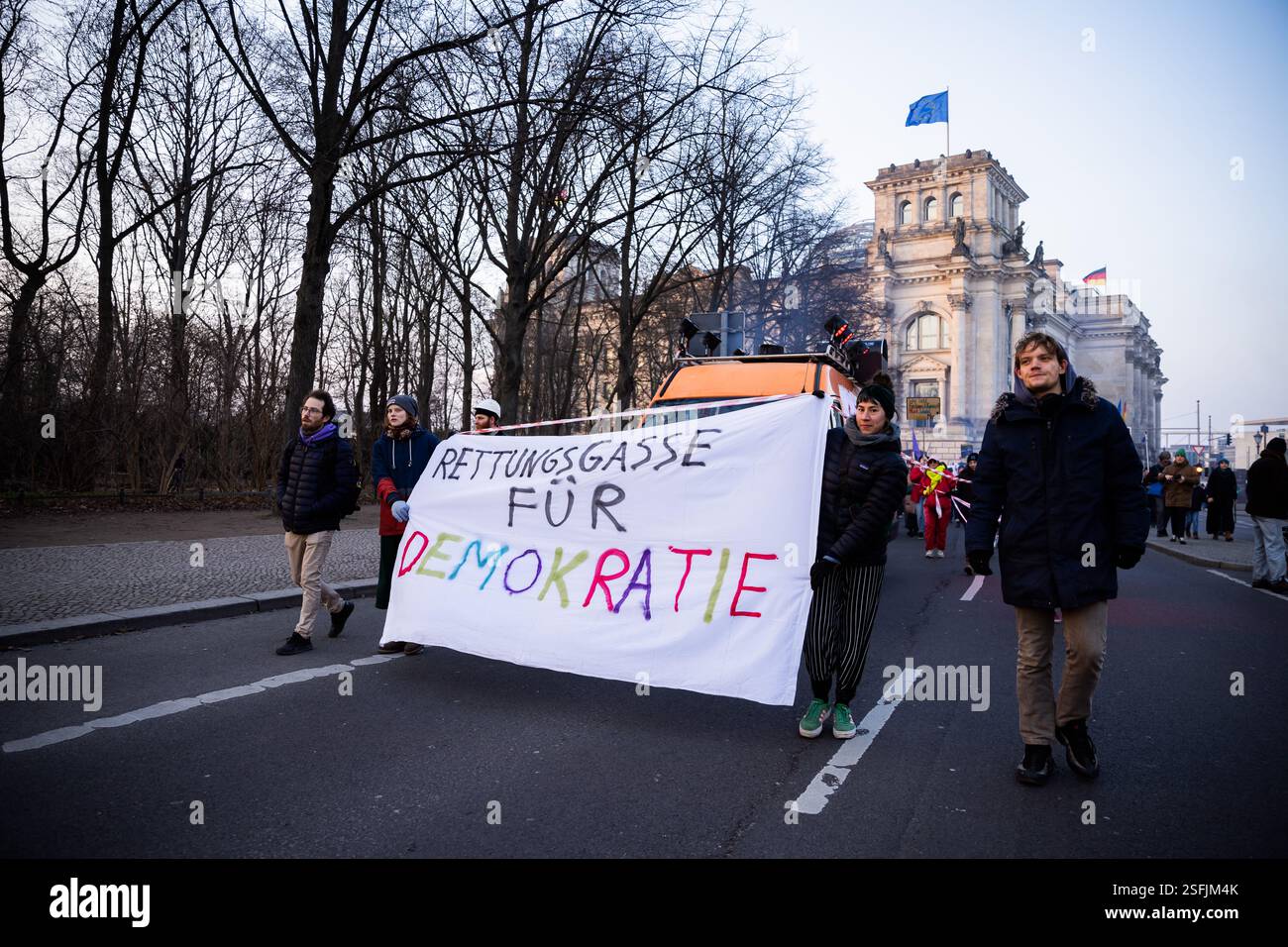 Berlin, Germany. 09th Feb, 2025. The procession of a demonstration ...