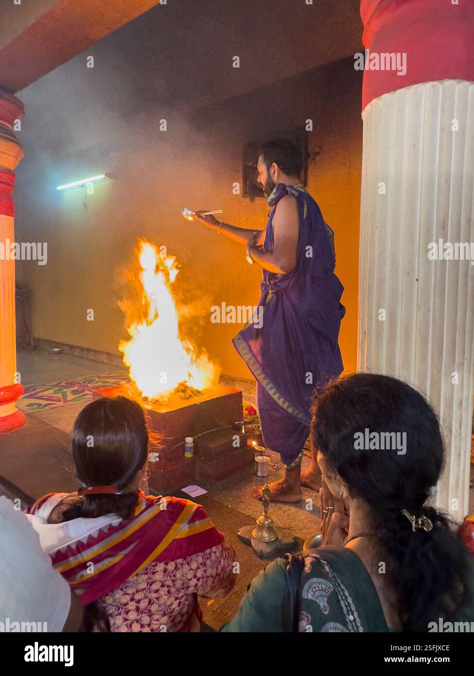 A Fire Puja at the Hindu Kandri Manjunath Temple which is Shiva based ...