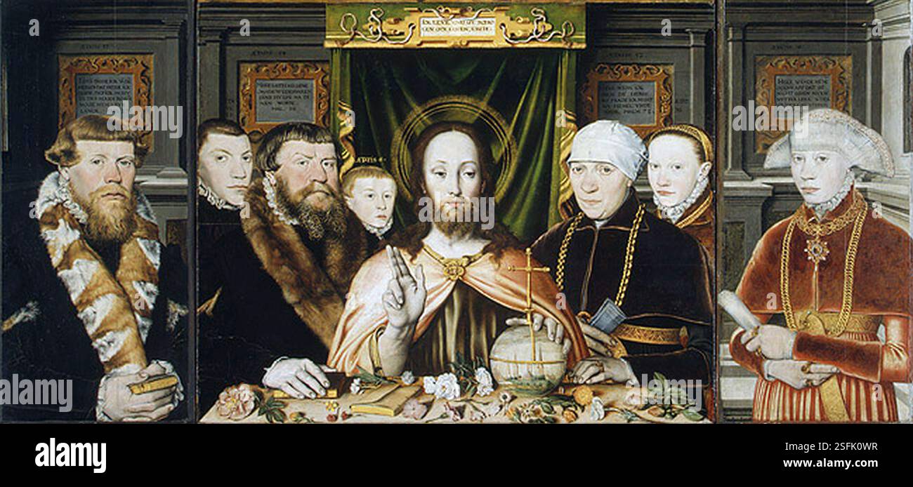 Christ Blessing, Surrounded by a Donor Family - painting by a German ...