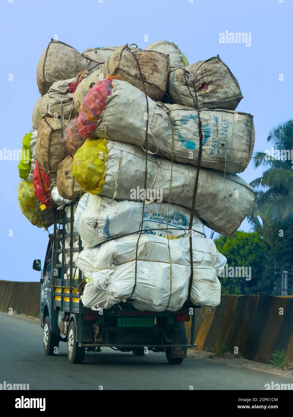 Overloaded truck with recycled garbage at Mangalore in the state of ...