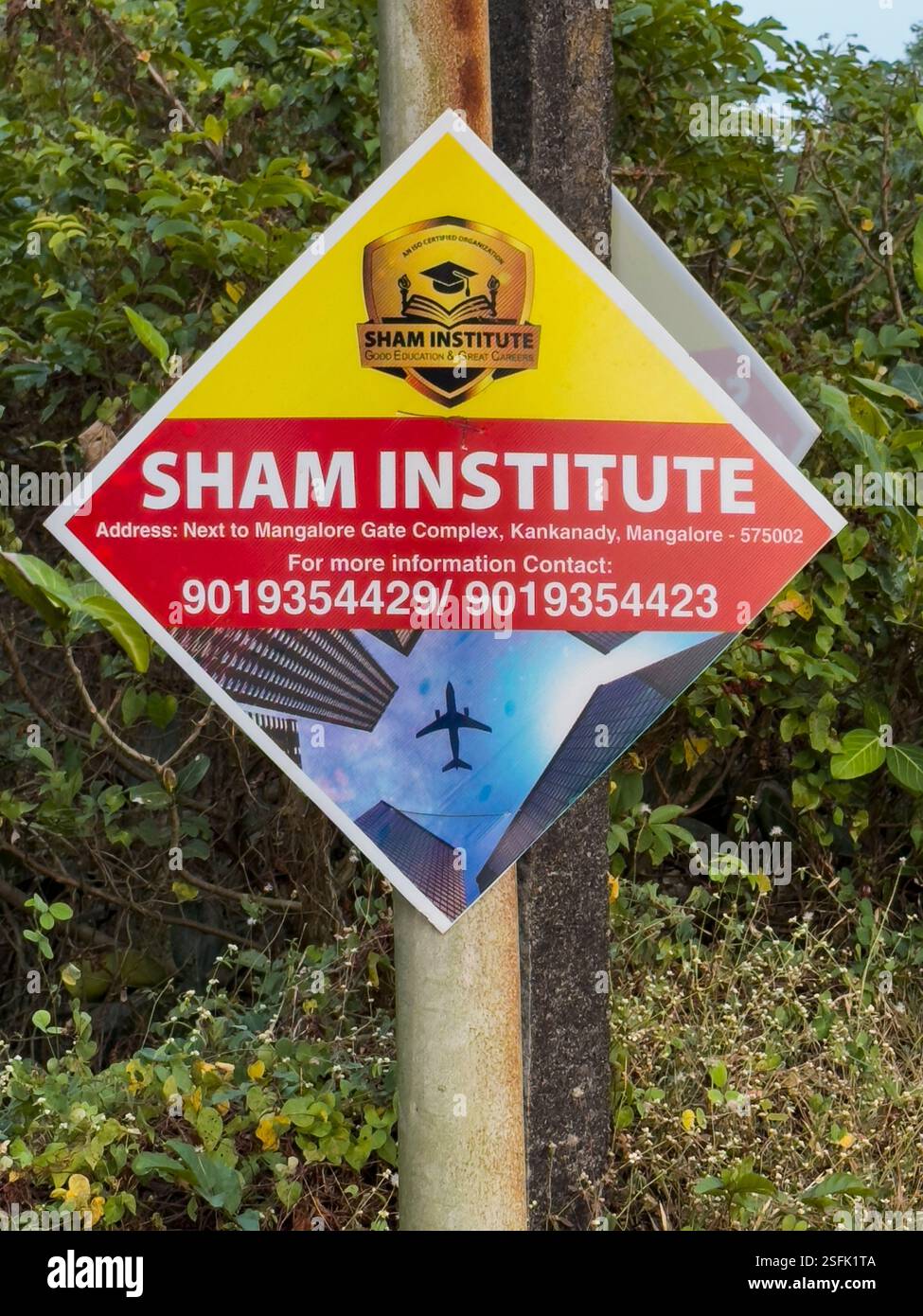 Sham Institute sign at Mangalore in the state of Karnataka in Southern ...
