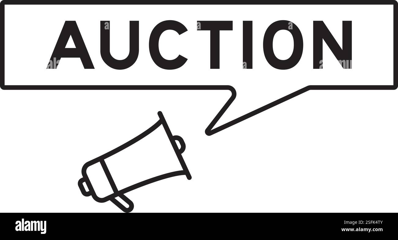 Megaphone icon with speech bubble in word auction on white background ...