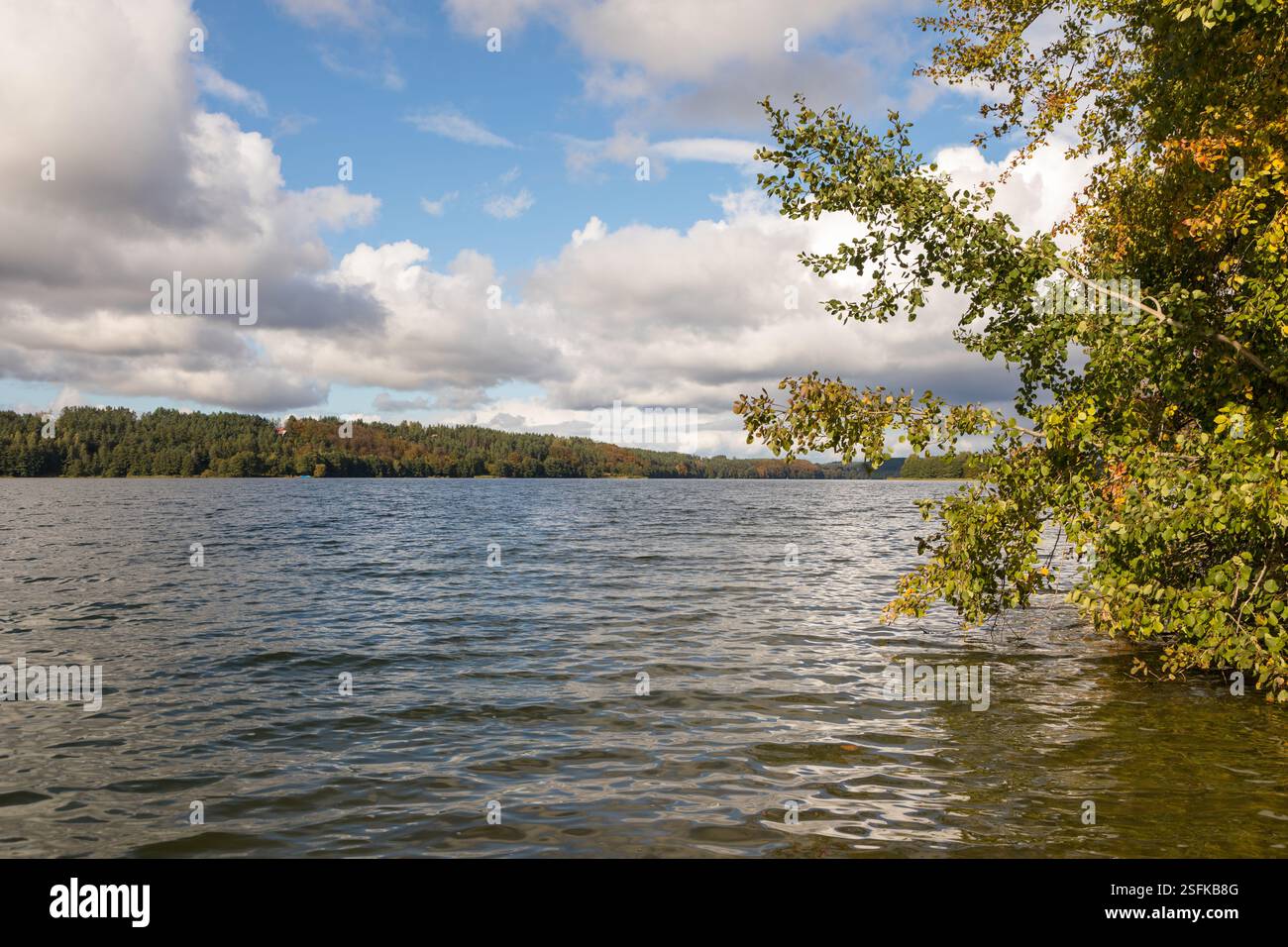 Radunskie Lake, a ribbon lake located in the Kashubian Lake District ...