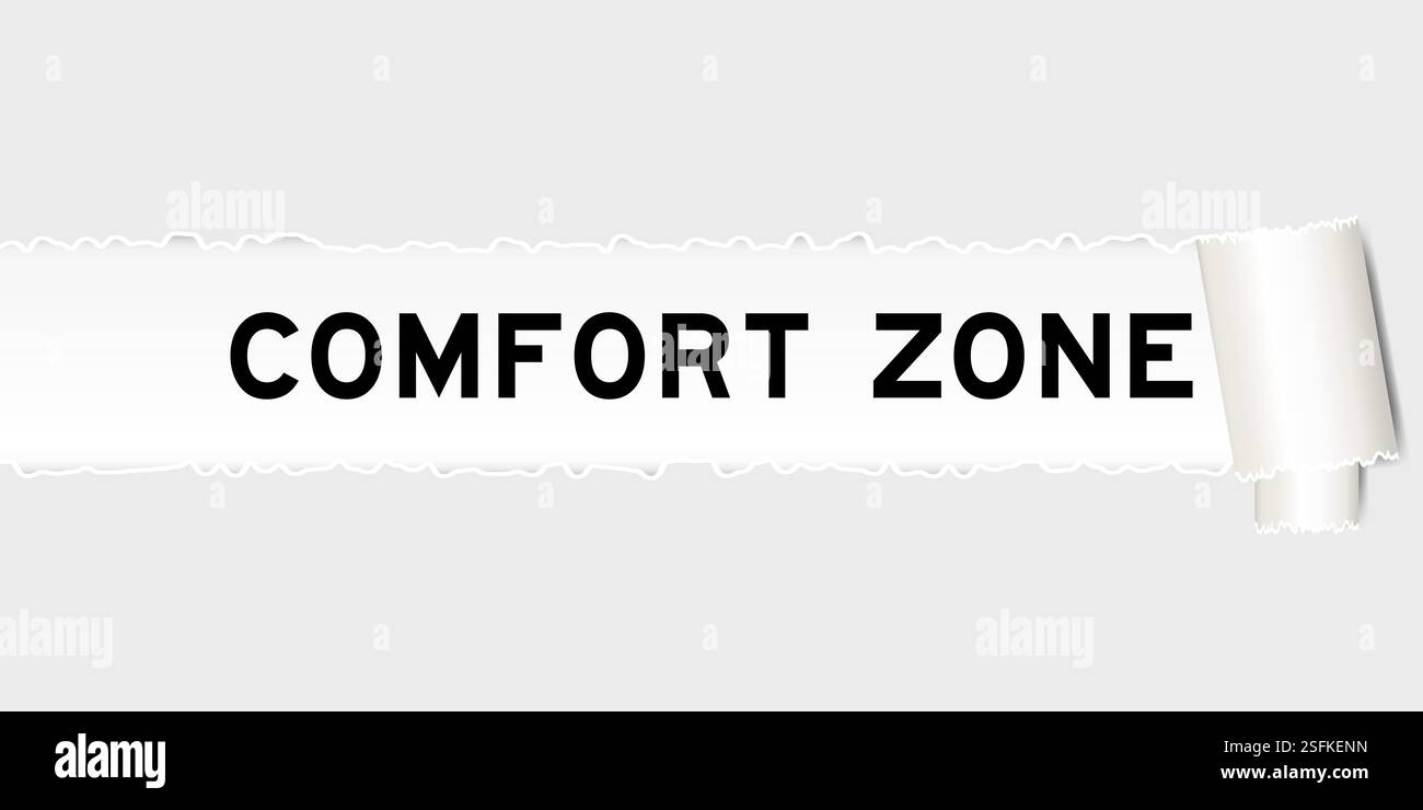 Ripped gray paper background that have word comfort zone under torn ...