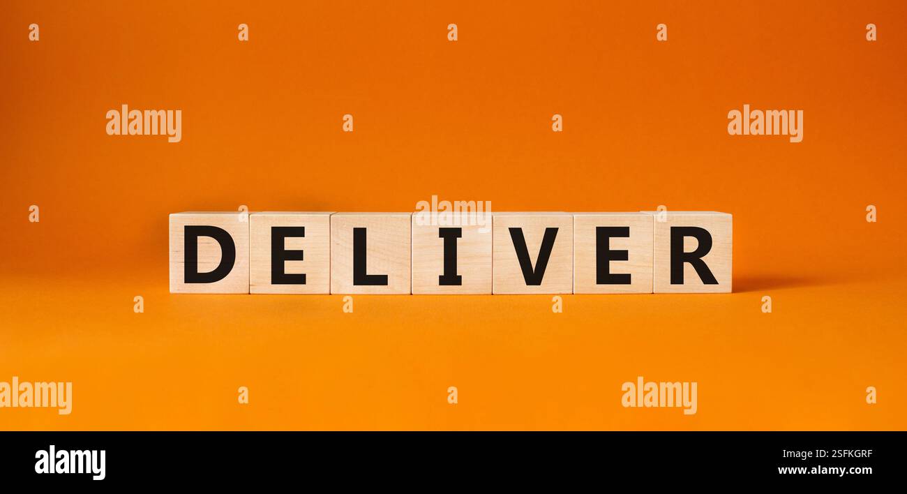 Deliver symbol. Concept word Deliver on wooden cubes. Beautiful orange ...