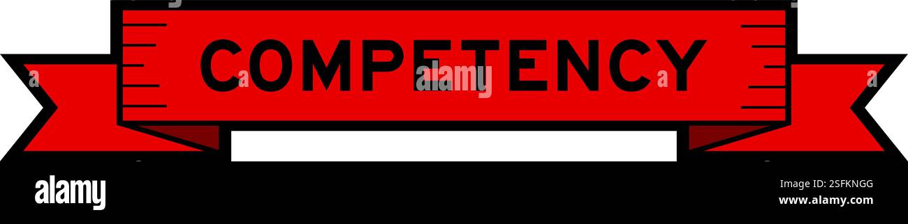 Ribbon label banner with word competency in red color on white ...