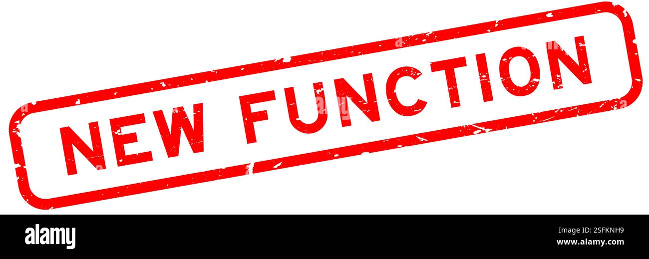 Grunge red new function word rubber square seal stamp on white ...