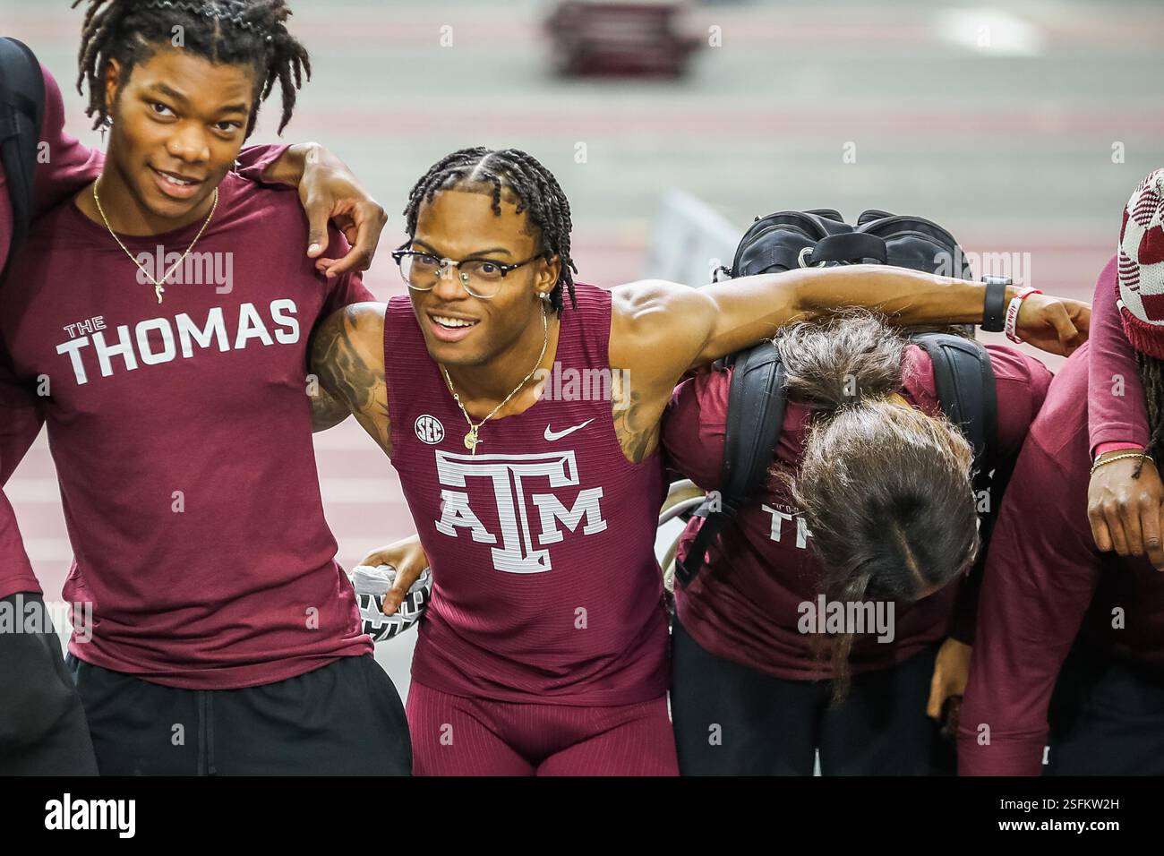 February 8, 2025: Texas A&M Aggies runner Auhmad Robinson, center ...