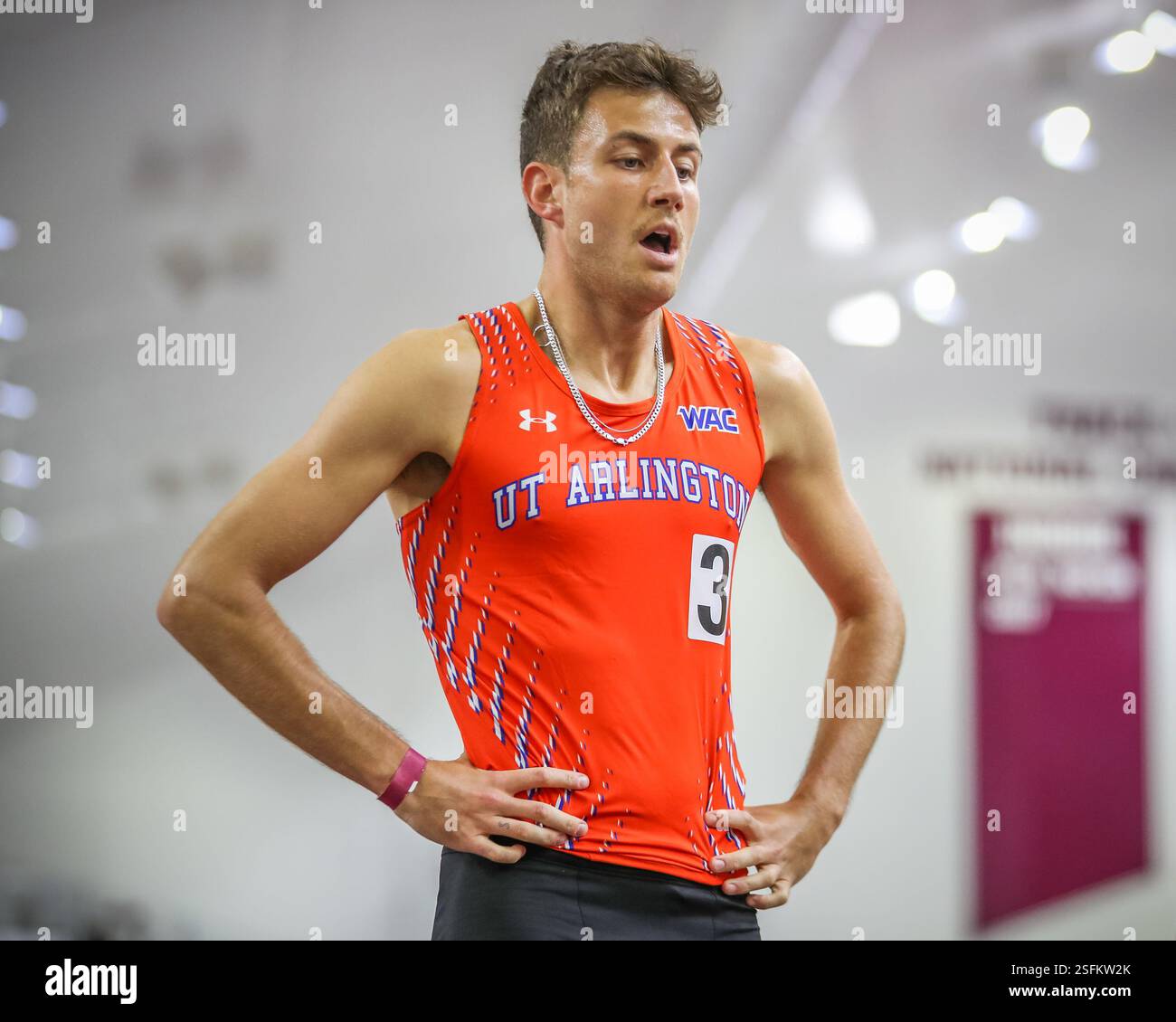 February 8, 2025: UT Arlington Mavericks runner Kash Powell competes in ...