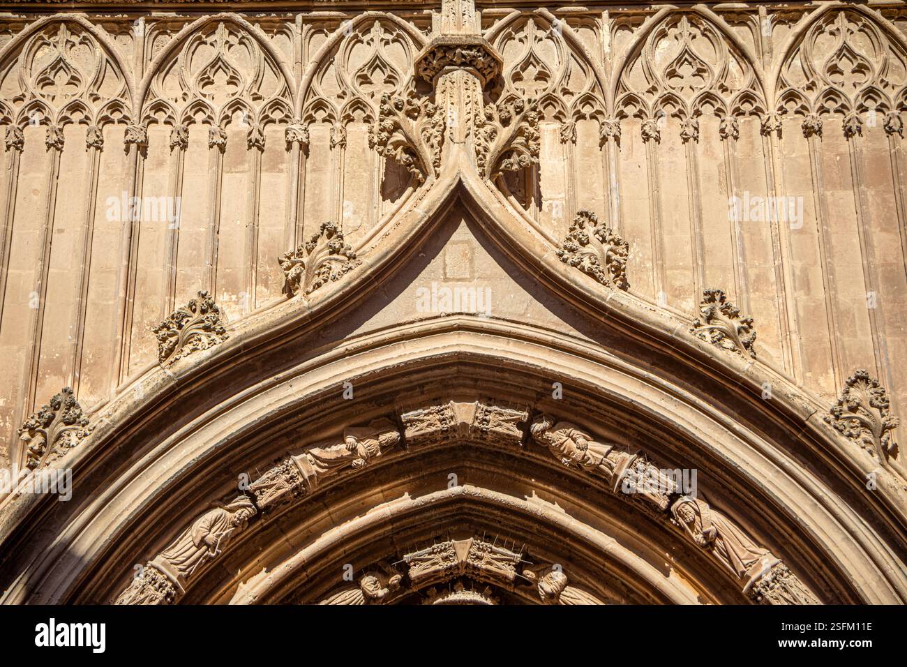 Detail of the Gothic facade of the Apostles of the Cathedral of Santa ...