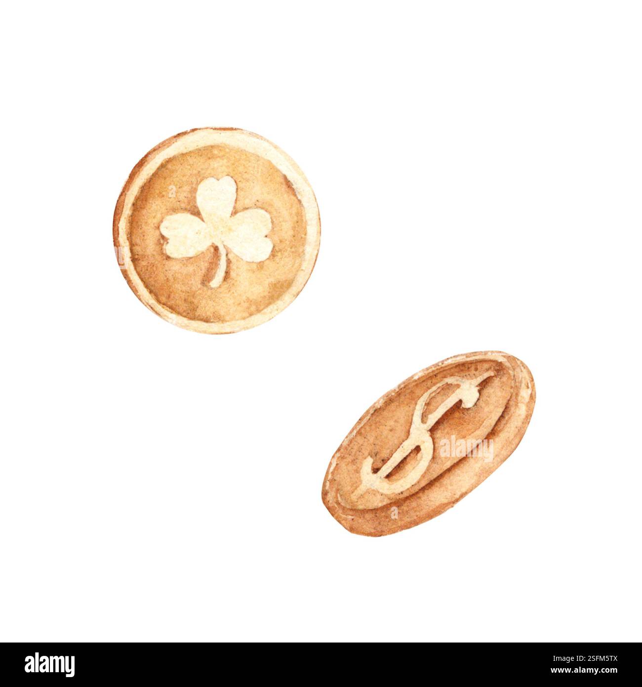 Set of Golden coins with Dollar and three-leaf Clover, Shamrock signs ...
