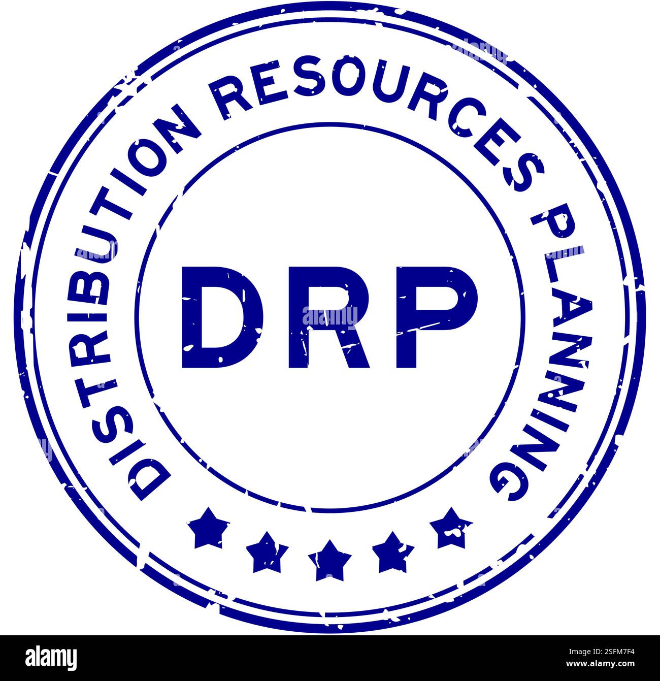 Grunge blue DRP Distribution resource planning word round rubber seal ...