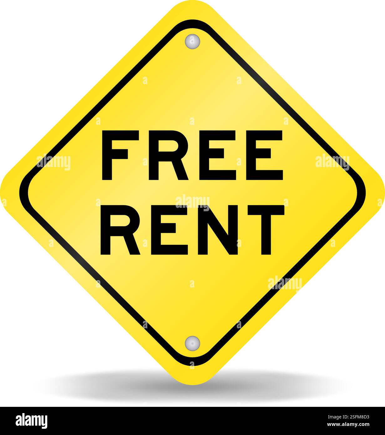 Yellow color transportation sign with word free rent on white ...