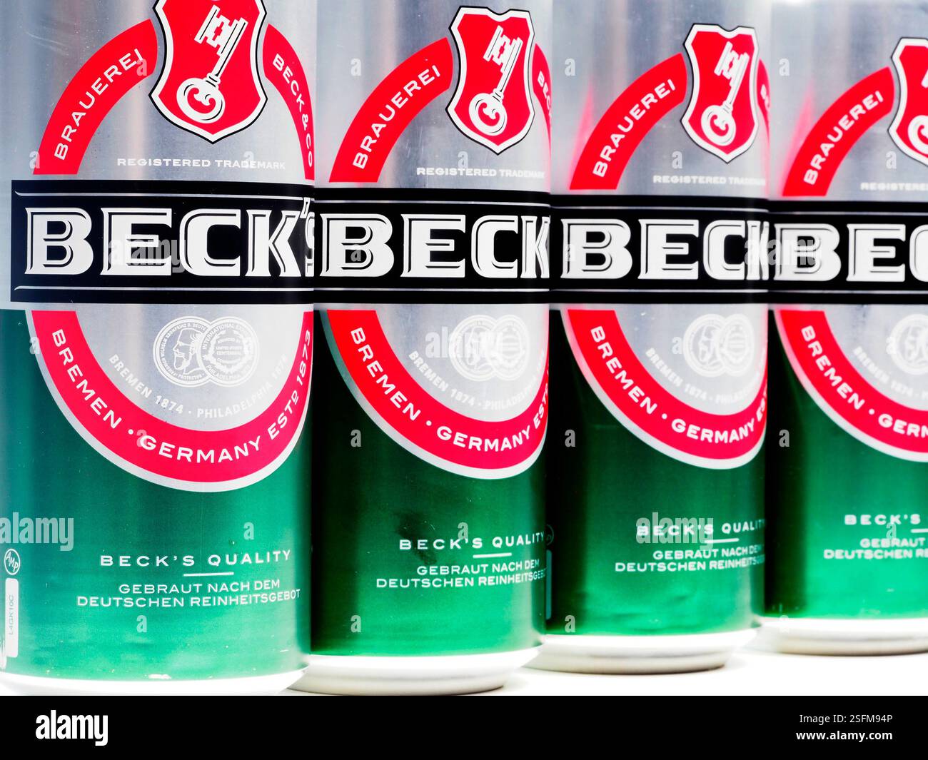 Germany - February 9, 2025: In this photo illustration, Cans of Beck's ...