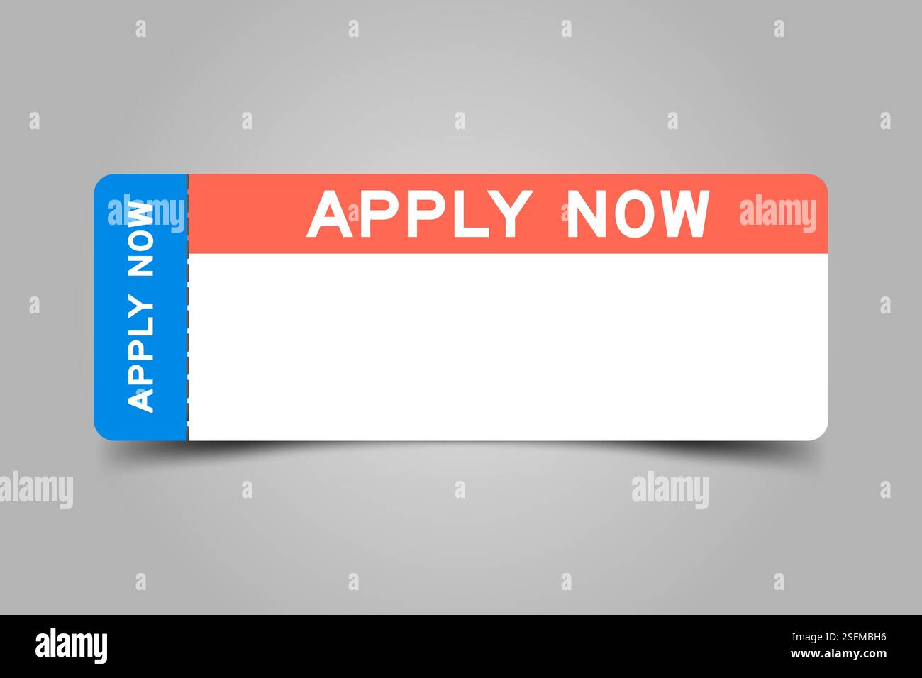 Blue and orange color ticket with word apply now and white copy space ...