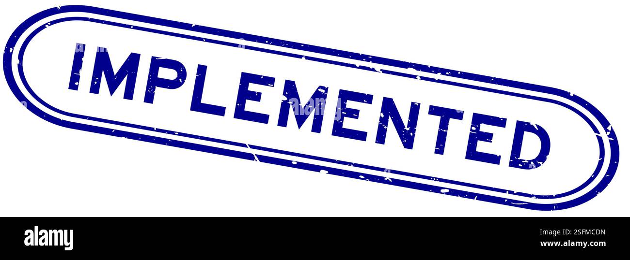 Grunge blue implemented word rubber seal stamp on white background Stock Vector Image & Art - Alamy