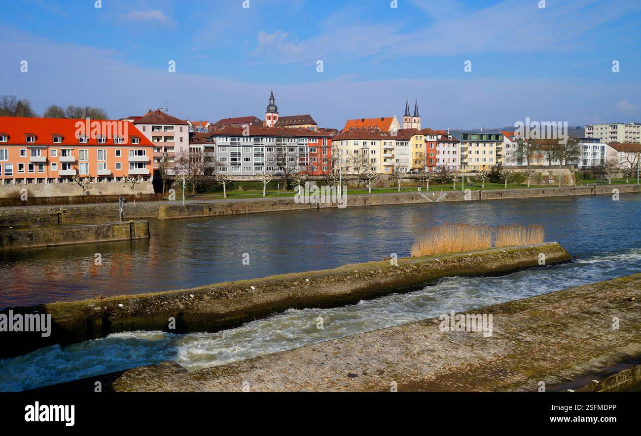 a beautiful cityscape of Wurzburg viewed from Old Main Bridge on a ...