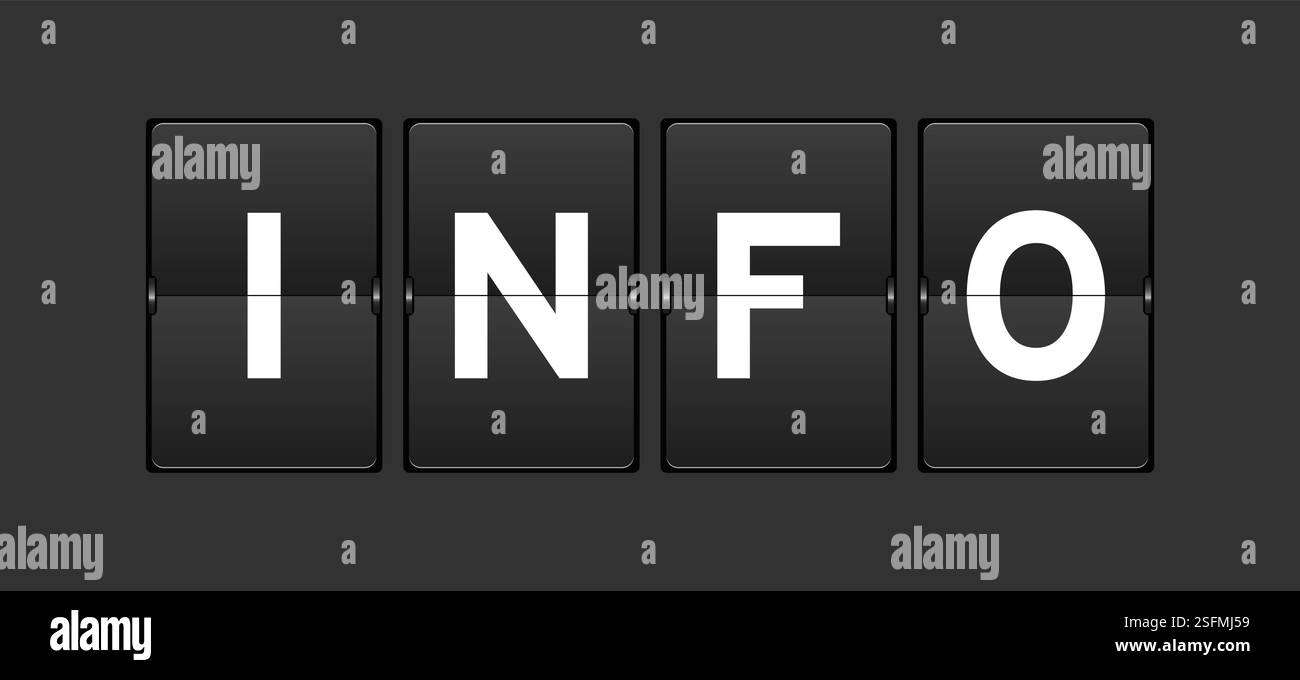 Black color analog flip board with word info on gray background Stock ...