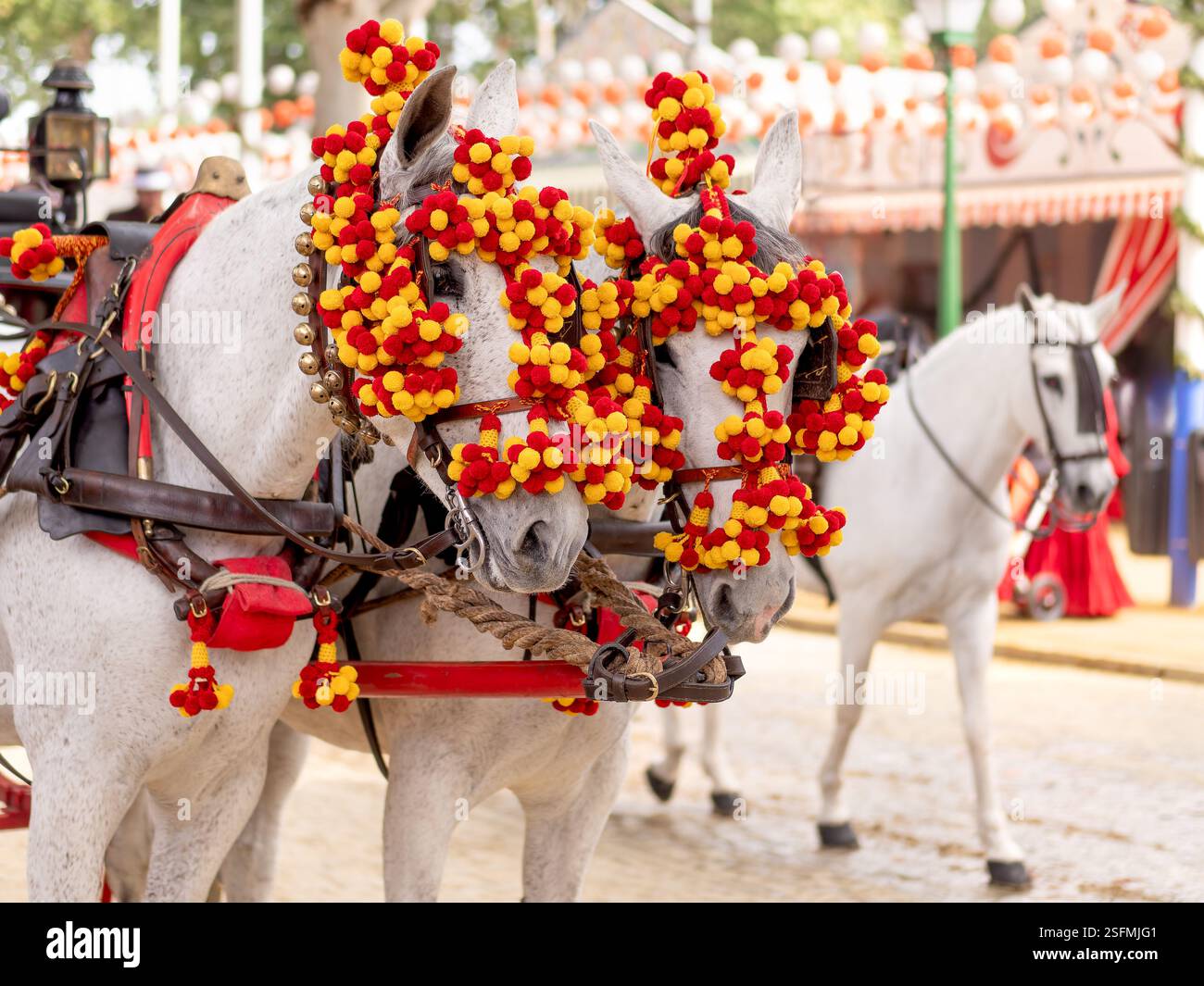 Elegant Horses Adorned for Seville April Fair Celebration Stock Photo ...