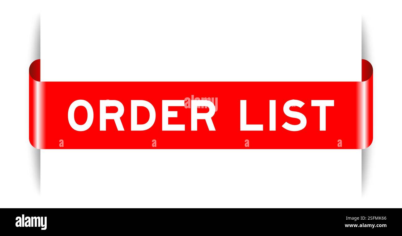 Red color inserted label banner with word order list on white ...