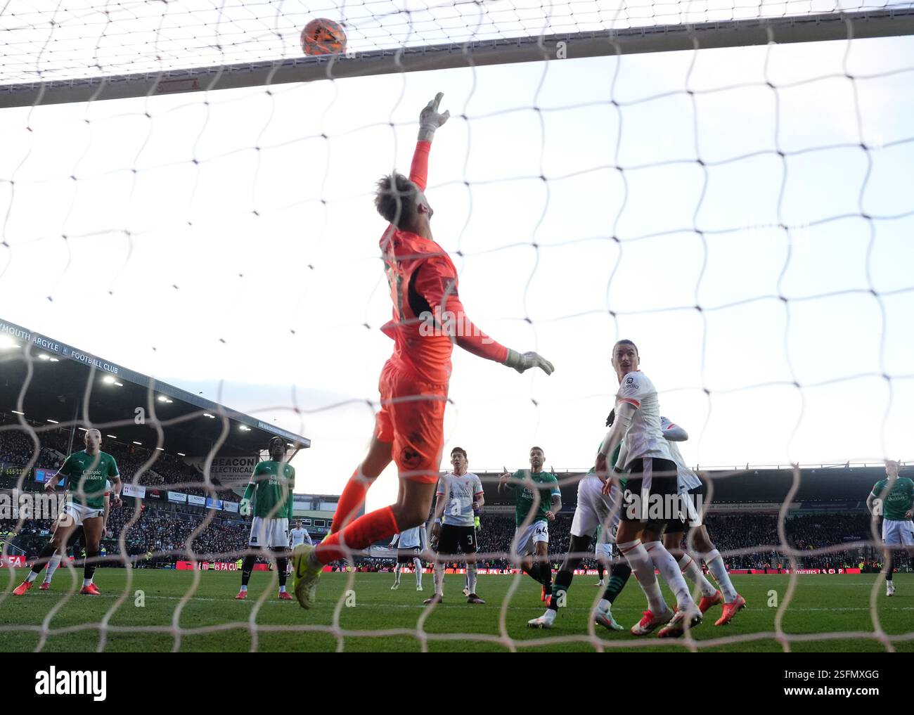 Plymouth Argyle goalkeeper Conor Hazard makes a save during the ...