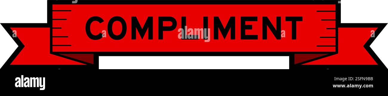 Ribbon label banner with word compliment in red color on white ...